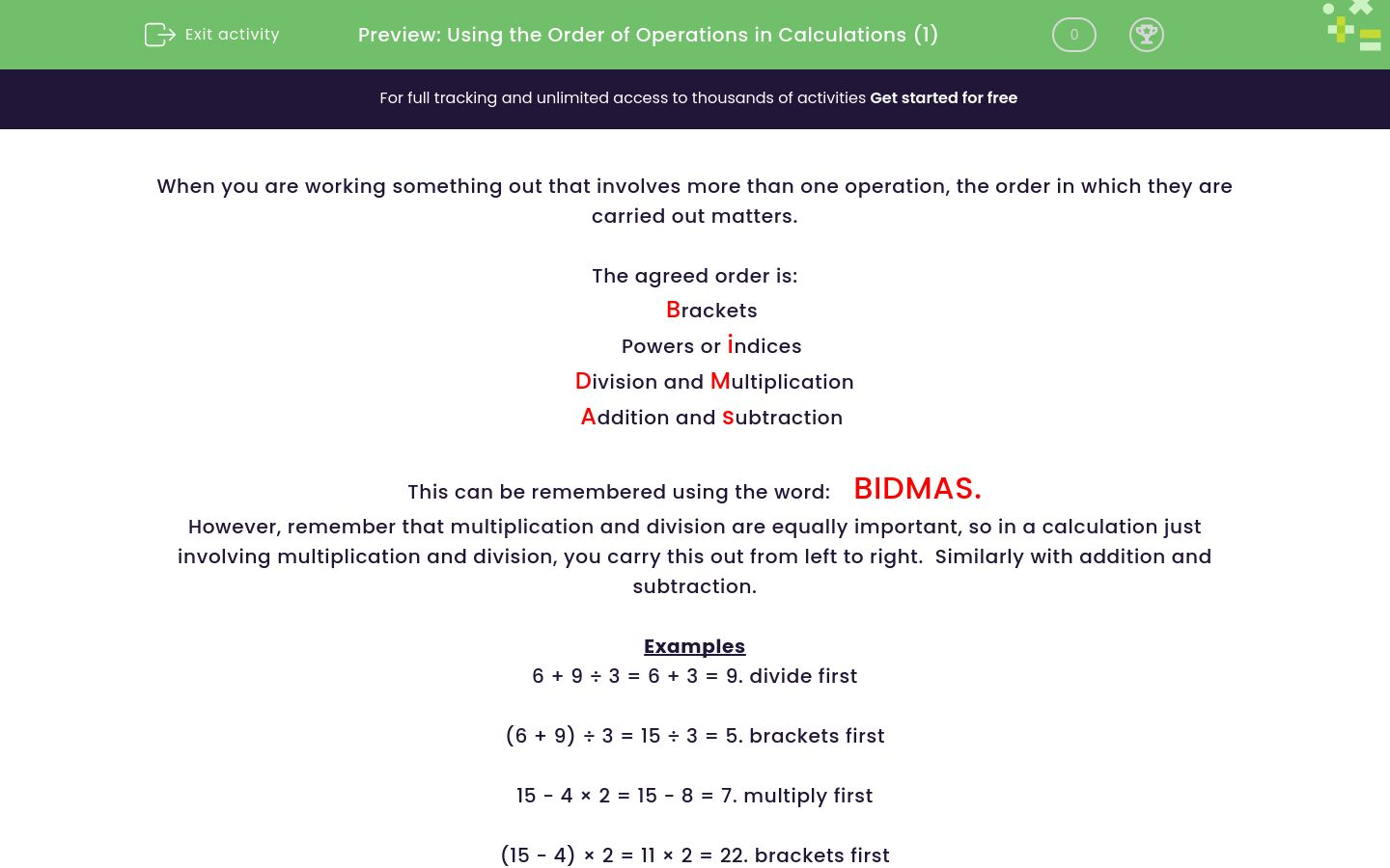 Use the Order of Operations in Calculations Worksheet - EdPlace