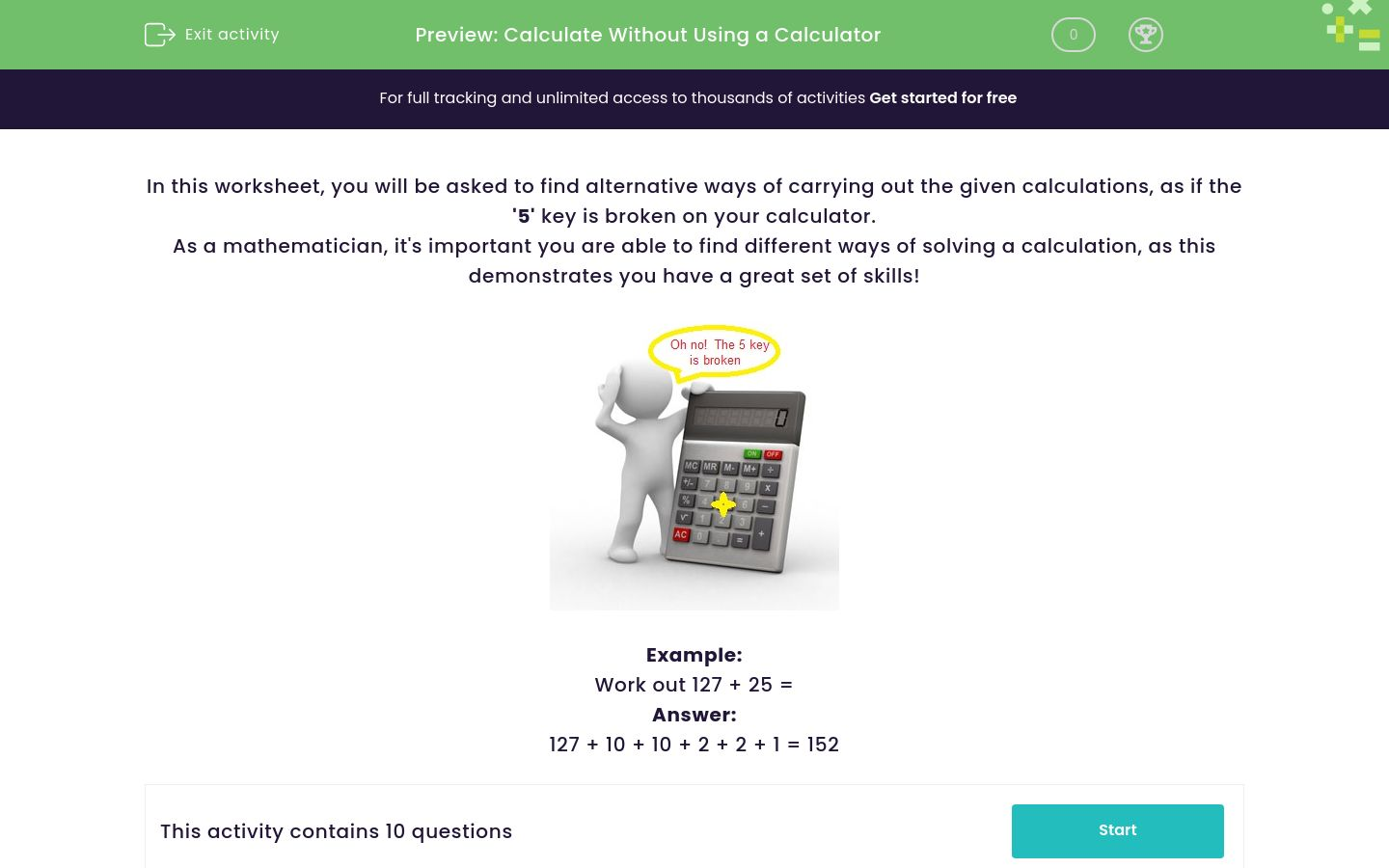 Calculate Without Using a Calculator Worksheet - EdPlace