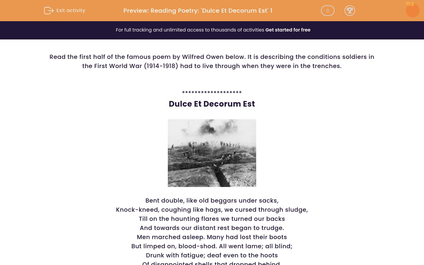 Answer Questions on a Poem: Dulce Et Decorum Est Worksheet - EdPlace