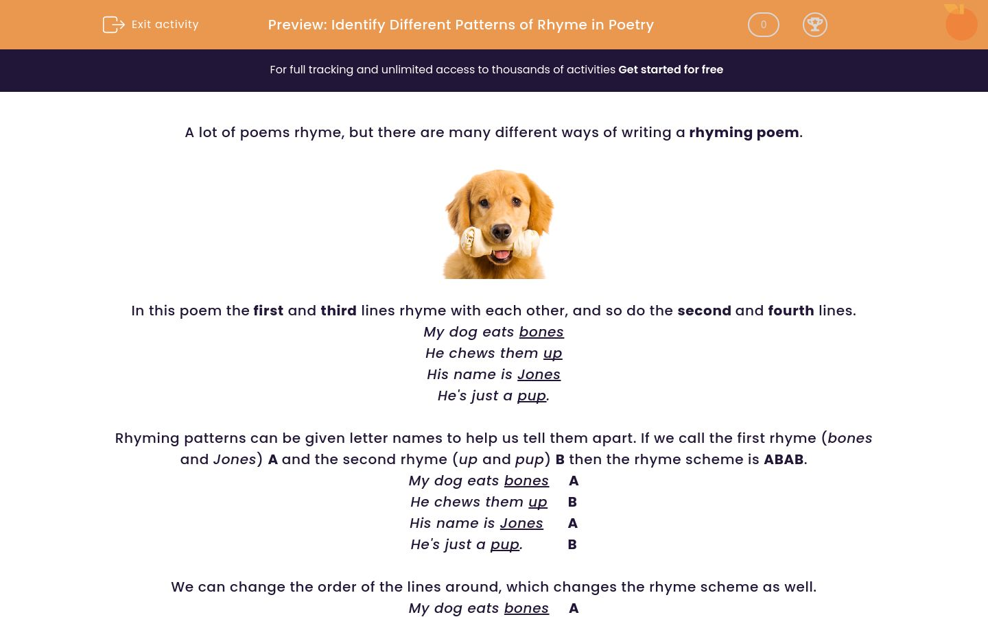 Identify Different Patterns of Rhyme in Poetry Worksheet - EdPlace
