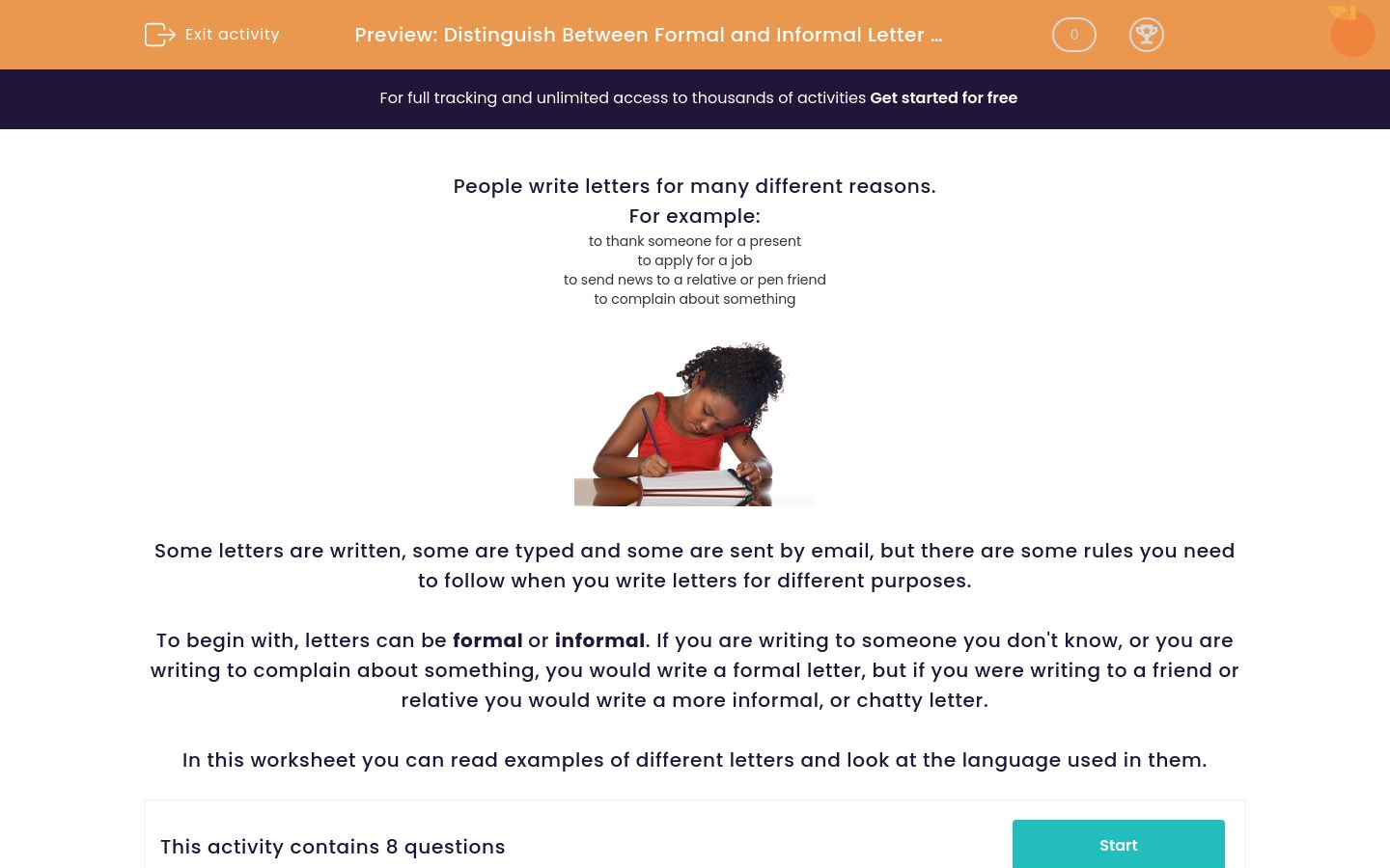 Distinguish Between Formal and Informal Letter Writing Worksheet - EdPlace