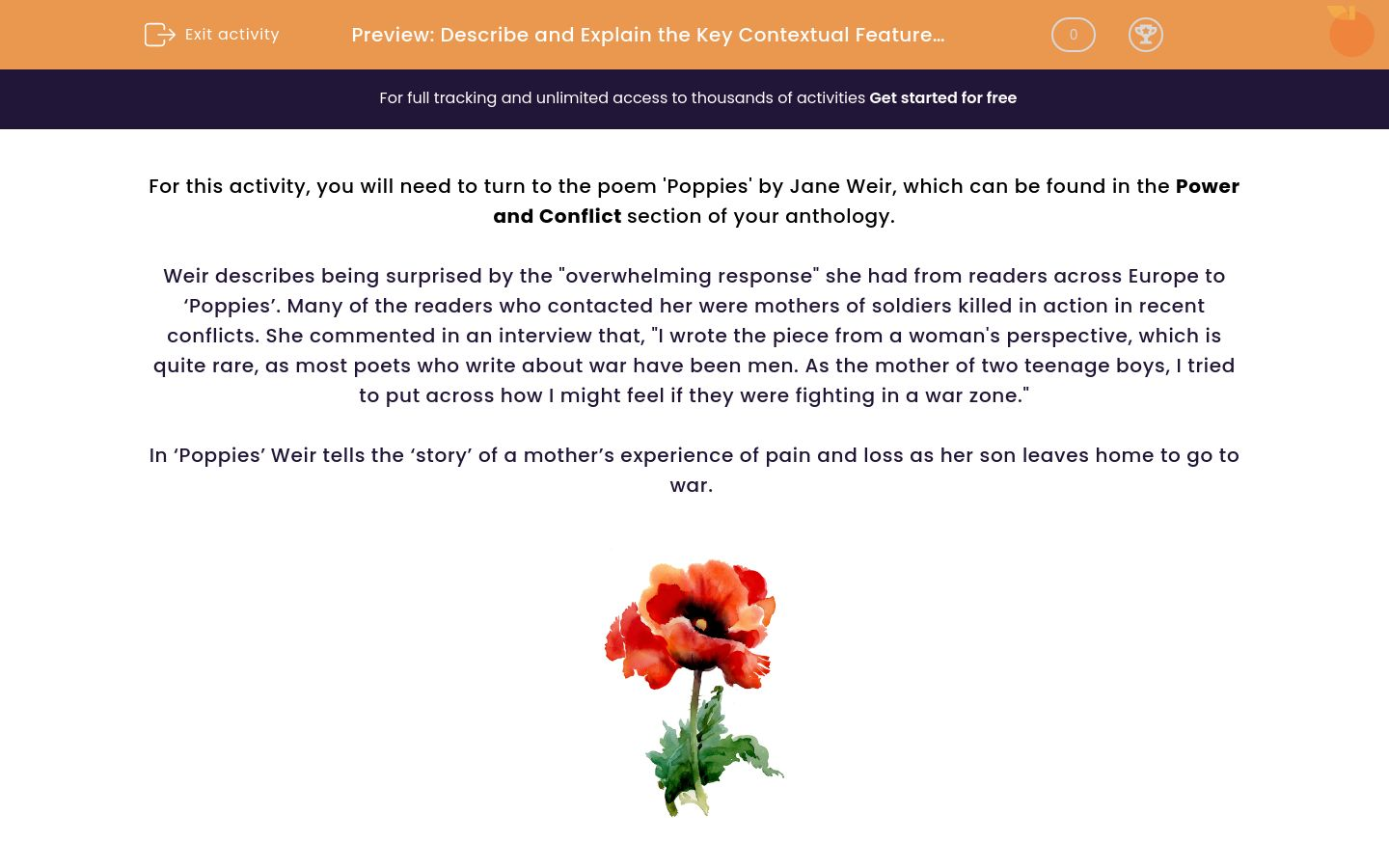 Describe and Explain the Key Contextual Features of the Poem 'Poppies ...