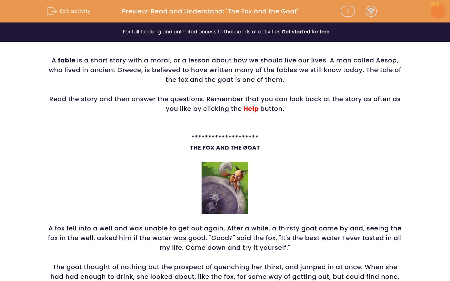 Read and Understand: 'The Fox and the Goat' Worksheet - EdPlace