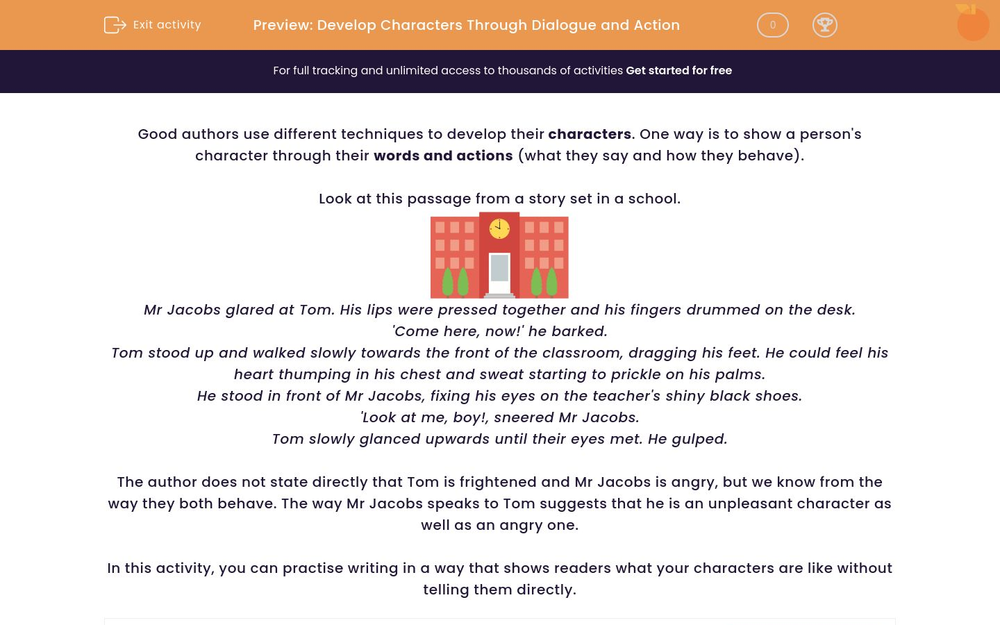 Develop Characters Through Dialogue and Action Worksheet - EdPlace