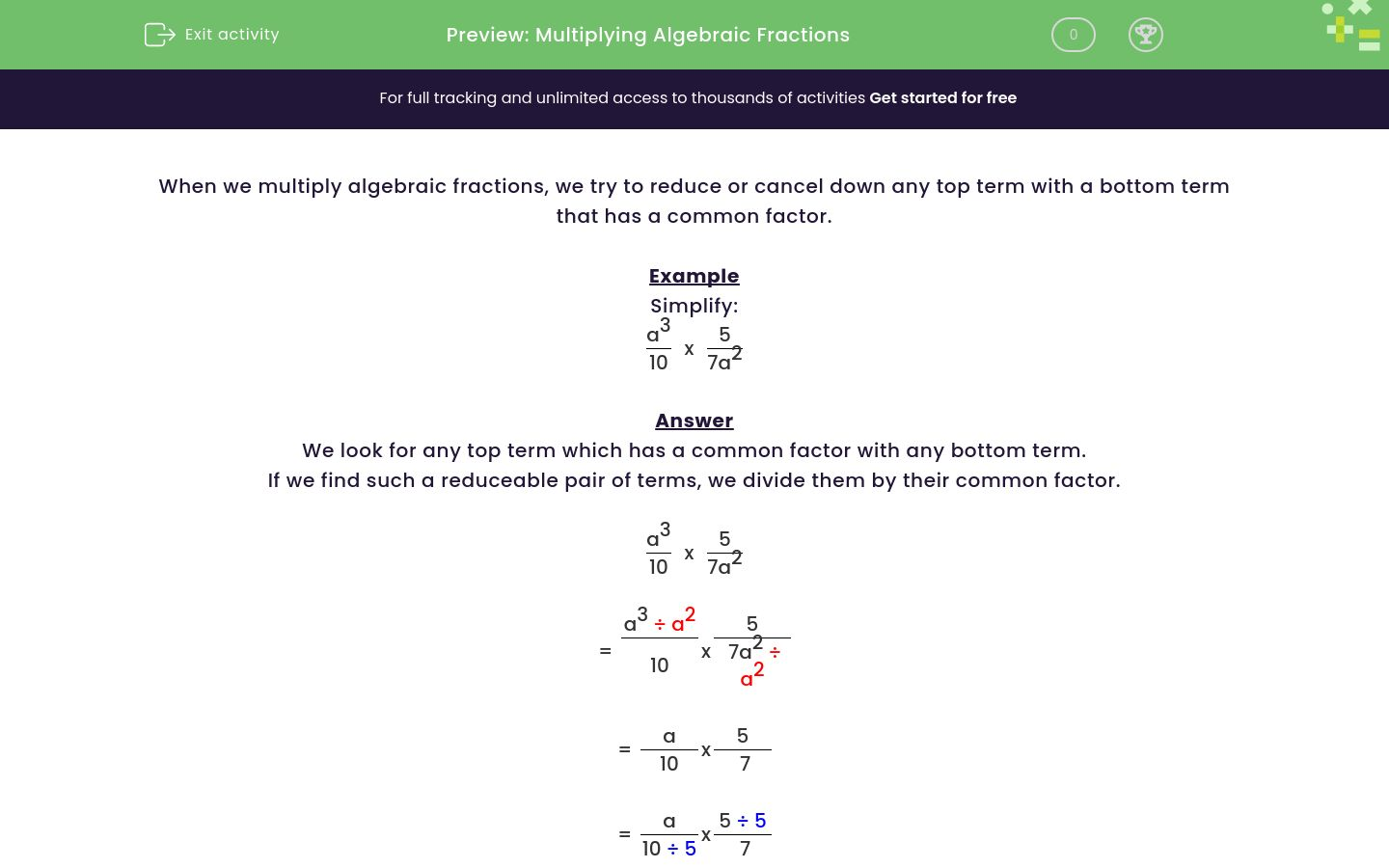 Multiply Algebraic Fractions Worksheet - EdPlace