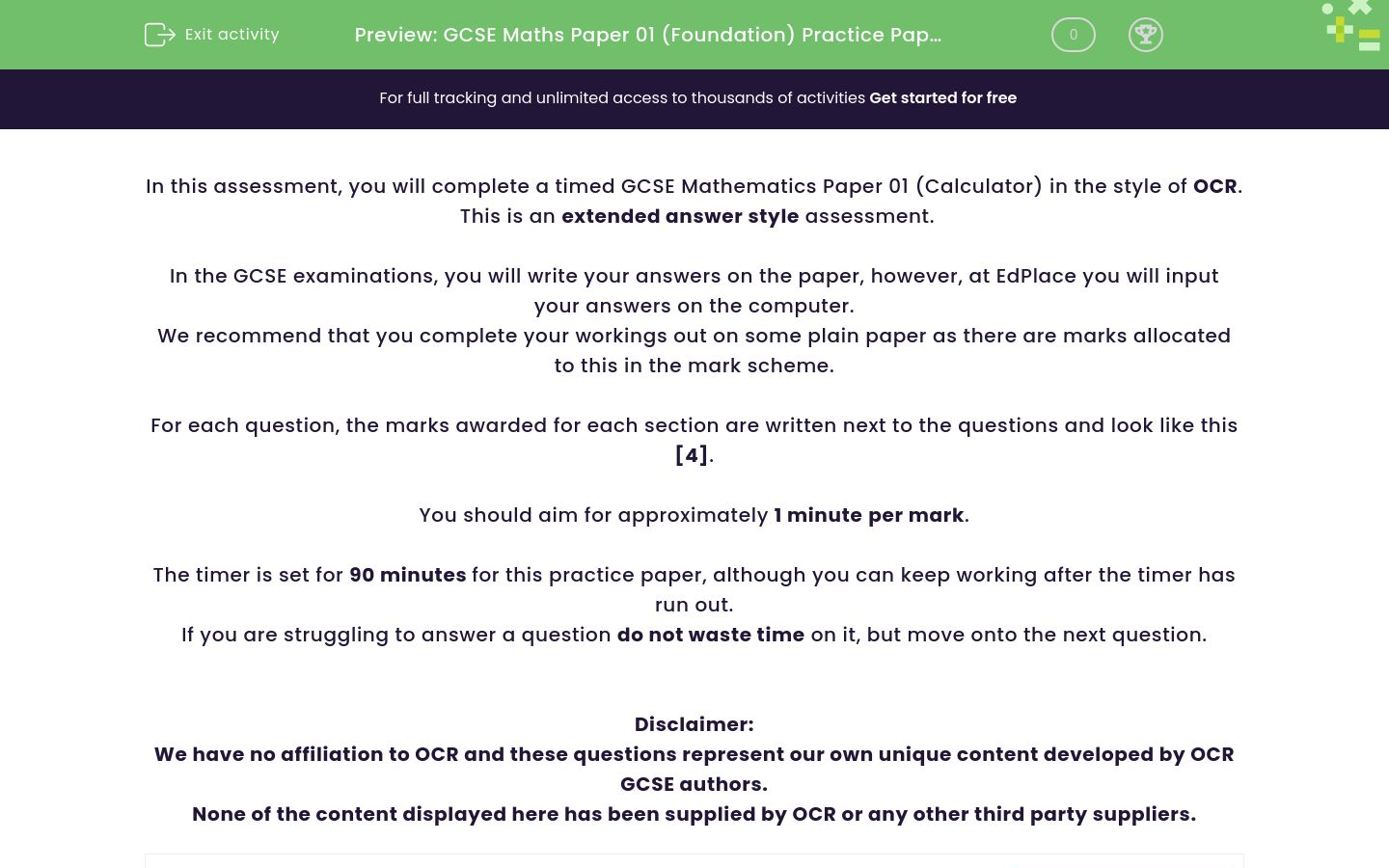 GCSE Maths Paper 01 (Foundation) Practice Paper in the Style of OCR ...