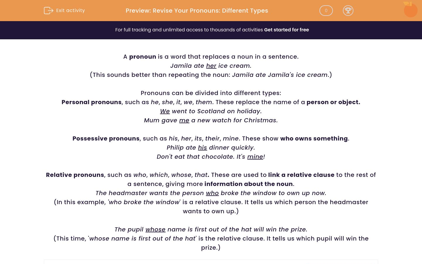 Revise the Different Types of Pronouns Worksheet - EdPlace