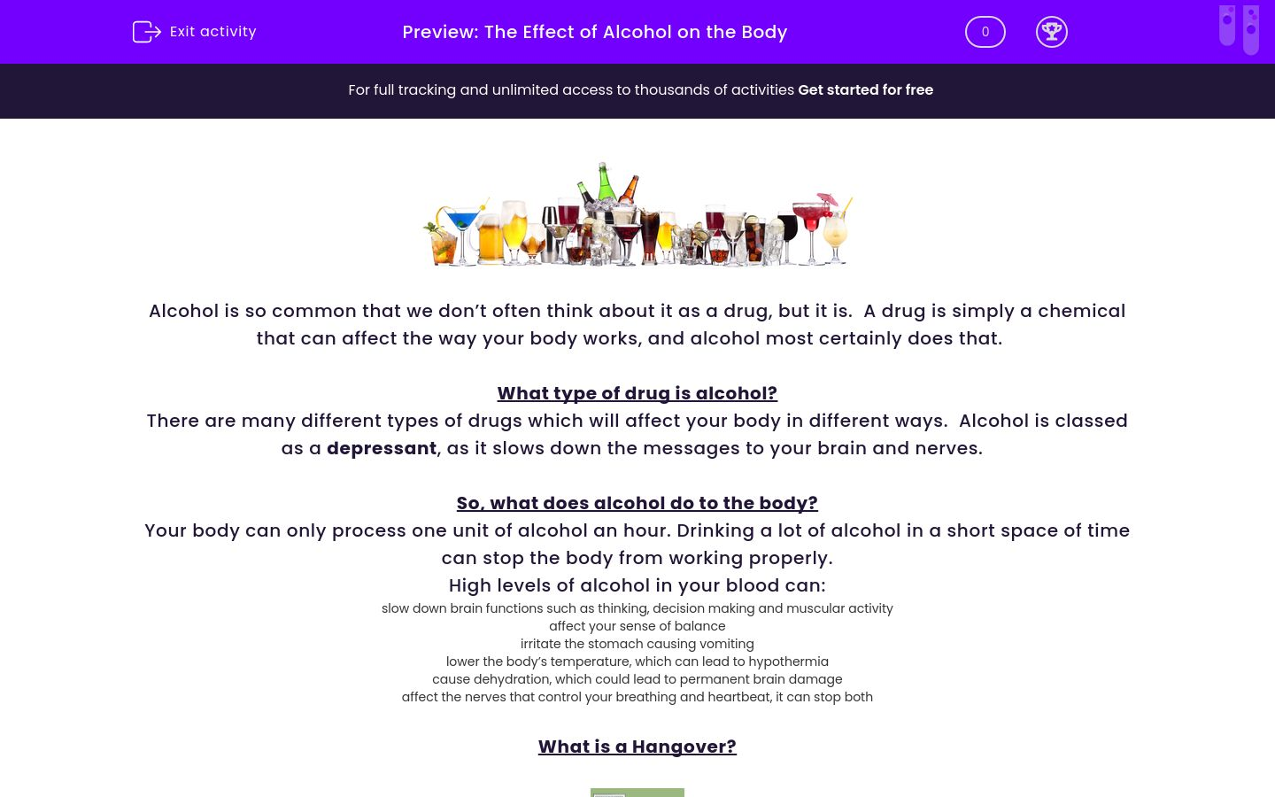 Describe the Effects of Alcohol on the Human Body Worksheet - EdPlace