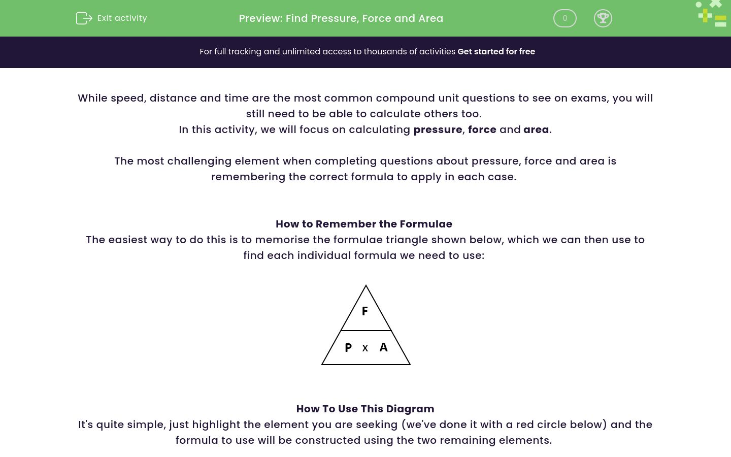 Find Pressure, Force and Area Worksheet - EdPlace