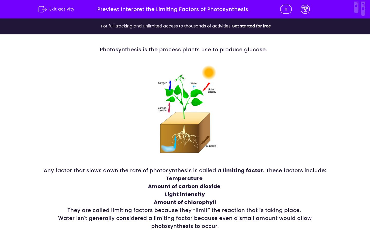 Interpret the Limiting Factors of Photosynthesis Worksheet - EdPlace