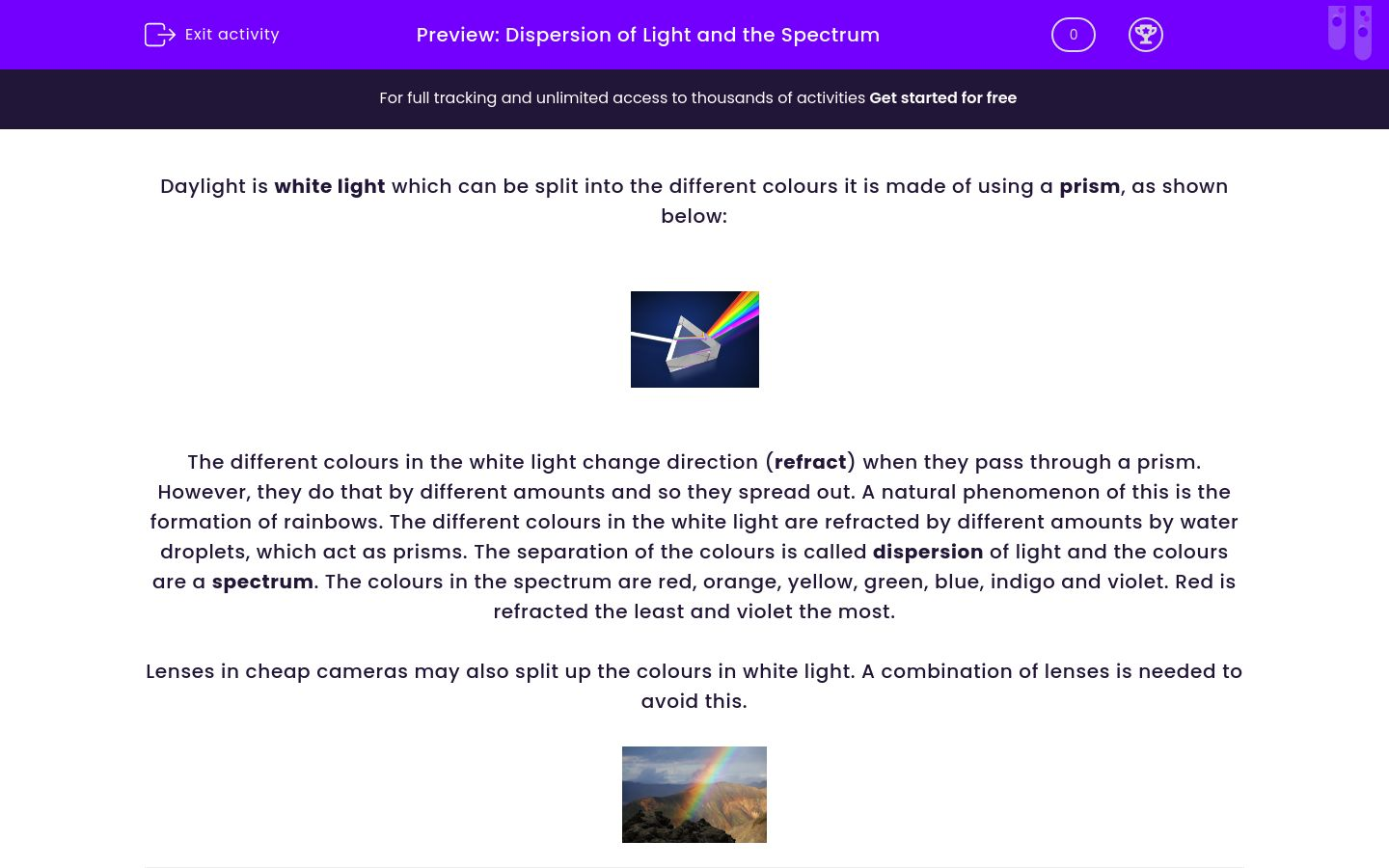 Explain Dispersion and the Spectrum of White Light Worksheet - EdPlace