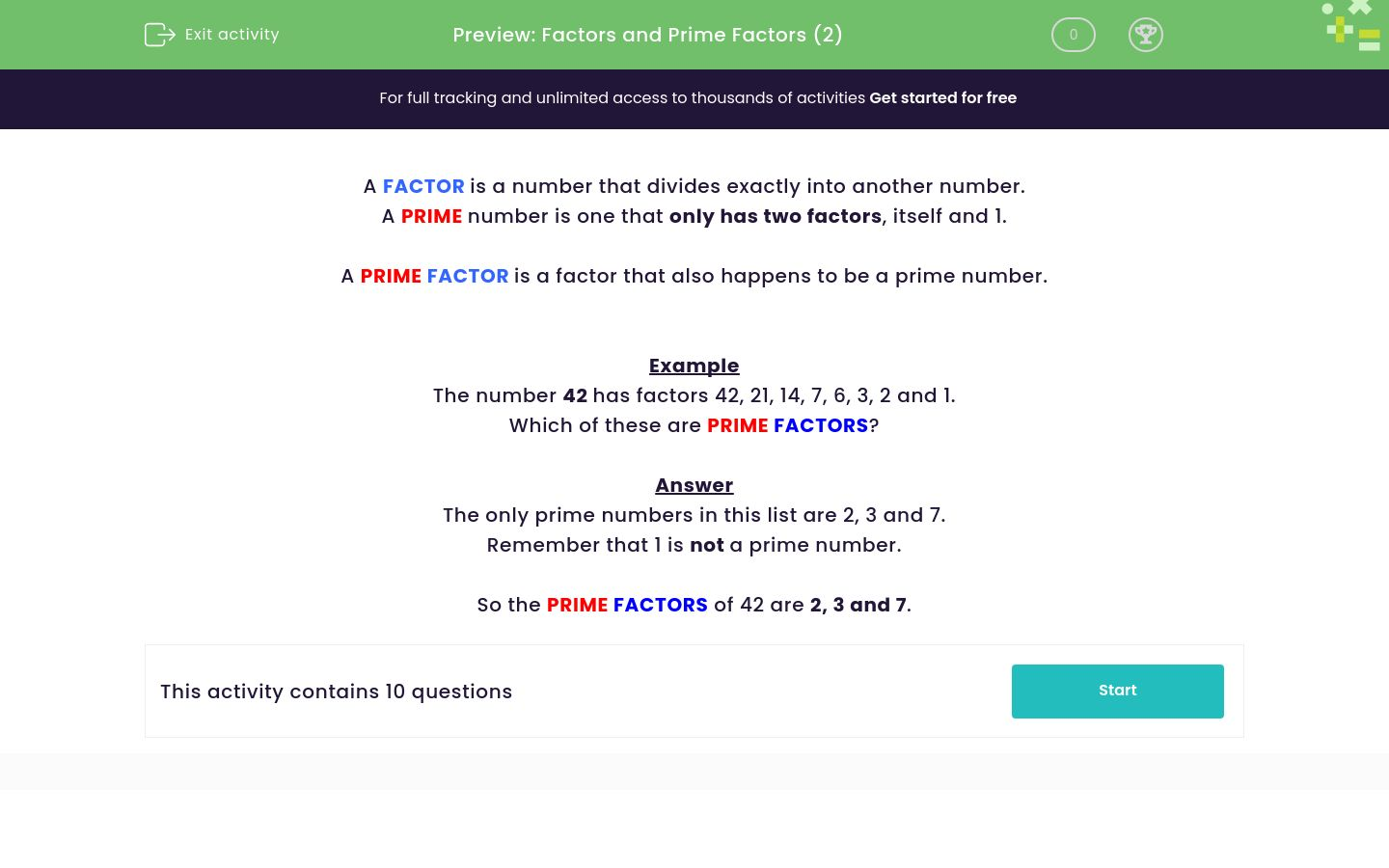 Factors and Prime Factors (2) Worksheet - EdPlace