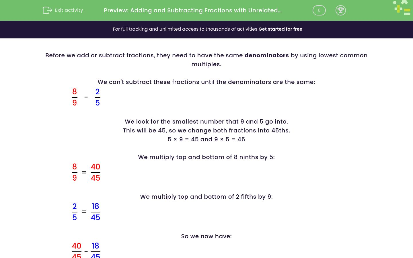 Add and Subtract Fractions with Unrelated Denominators Worksheet - EdPlace