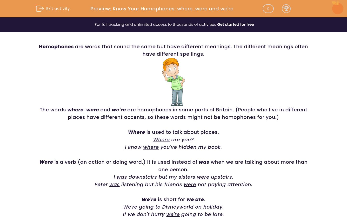 Choose the Correct Homophone: where, were or we're Worksheet - EdPlace