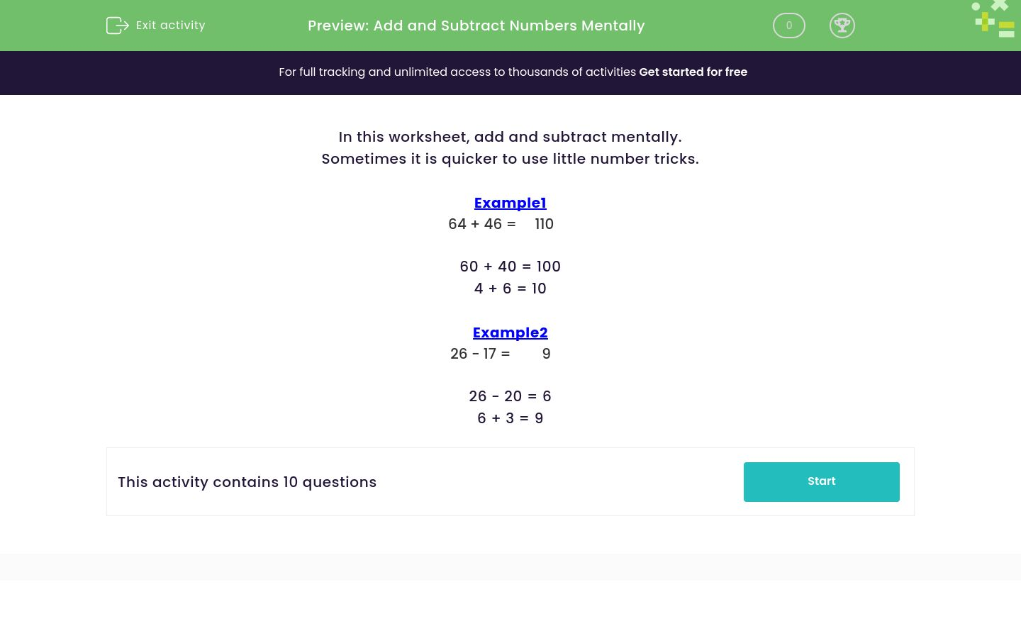 Add and Subtract Numbers Mentally Worksheet - EdPlace