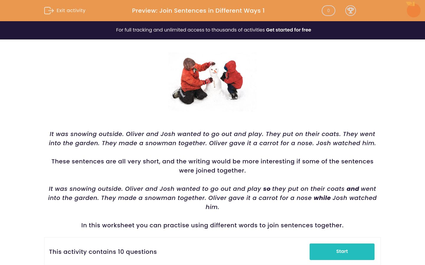 Join Sentences with 'because', 'so' and 'while' Worksheet - EdPlace