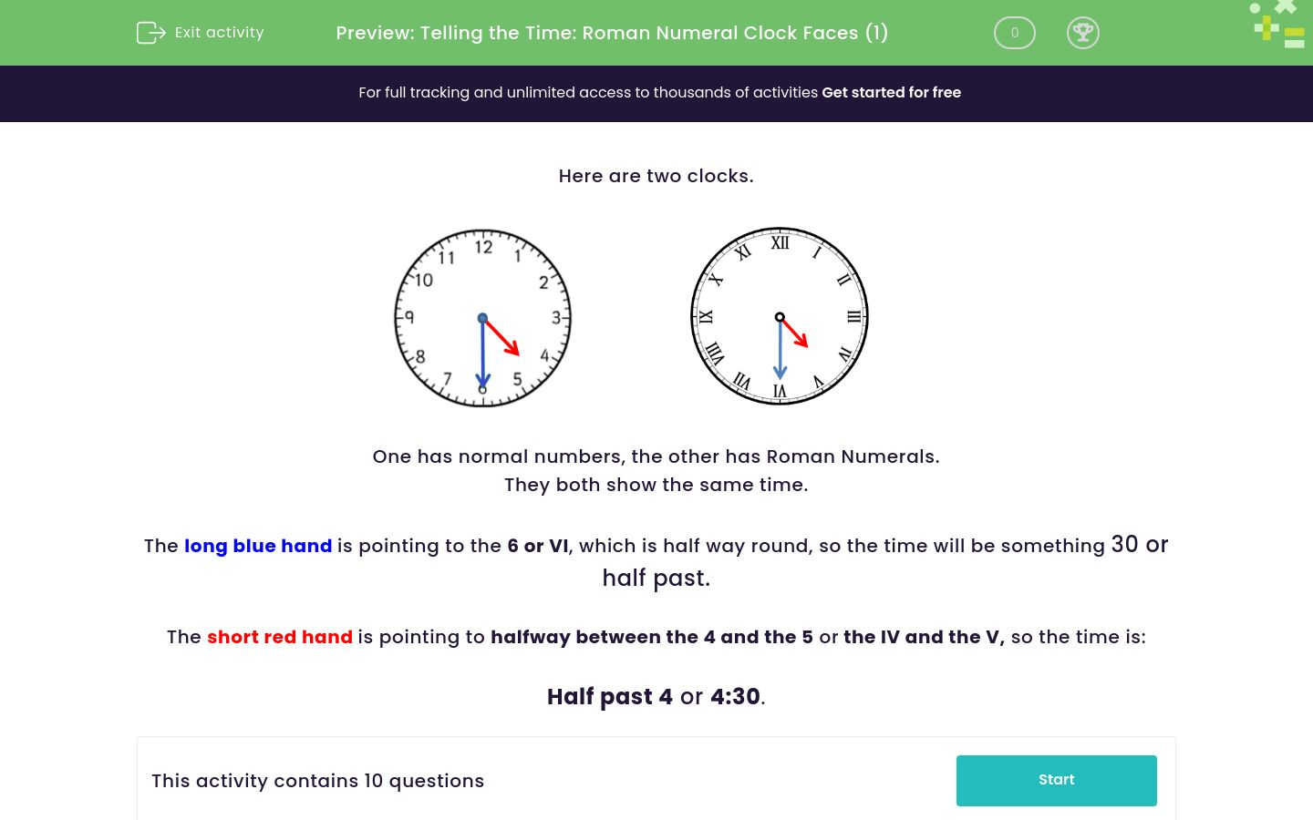 Tell the Time Using Roman Numeral Clock Faces Worksheet - EdPlace
