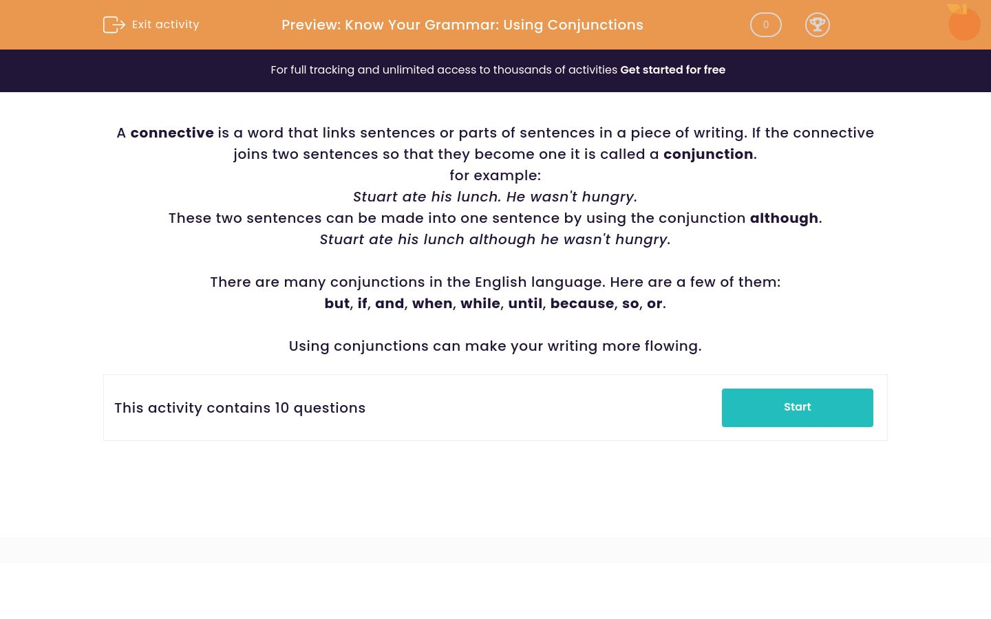 Identify Conjunctions Worksheet - EdPlace