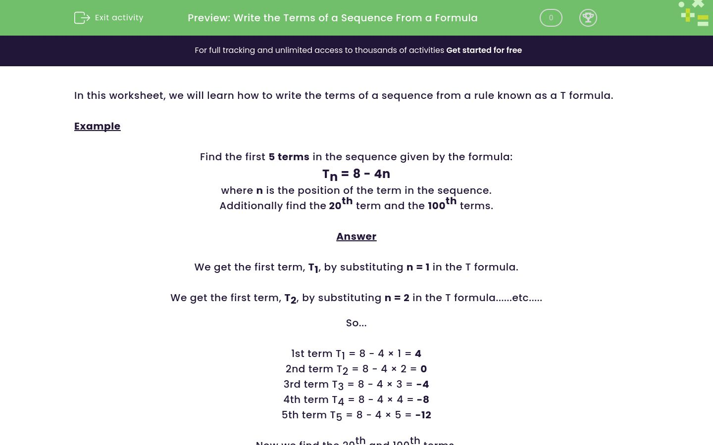 Write the Terms of a Sequence From a Formula Worksheet - EdPlace