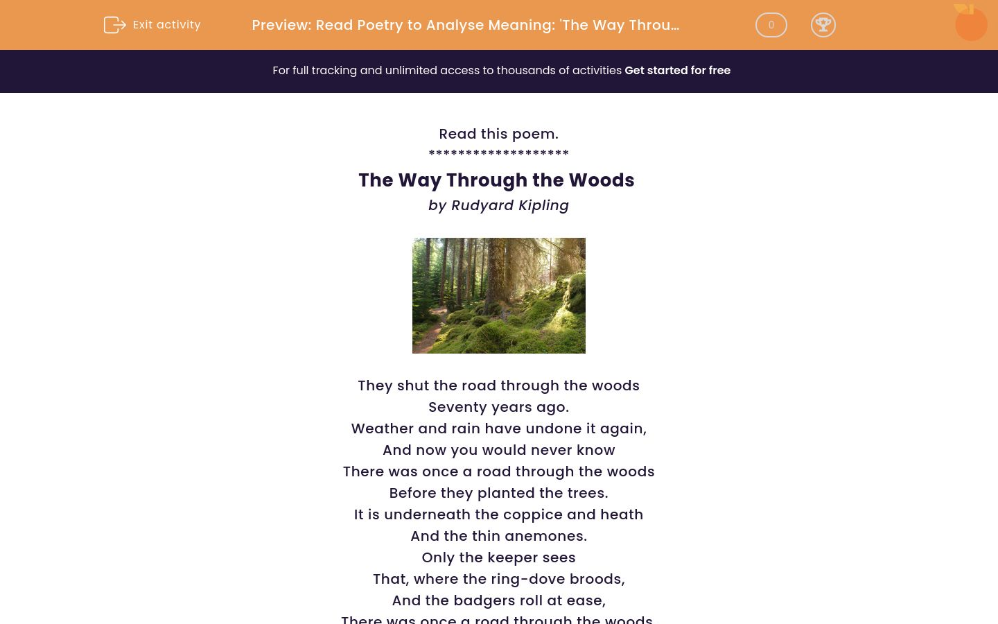 Analyse Meaning in the Poem 'The Way Through the Woods' Worksheet - EdPlace