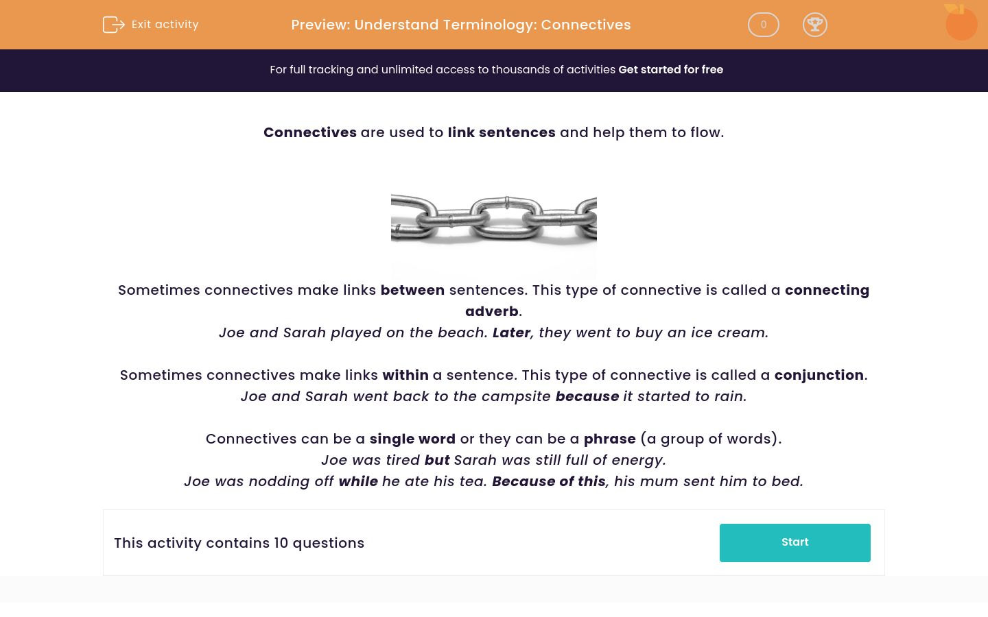 Identify Connectives Worksheet - EdPlace