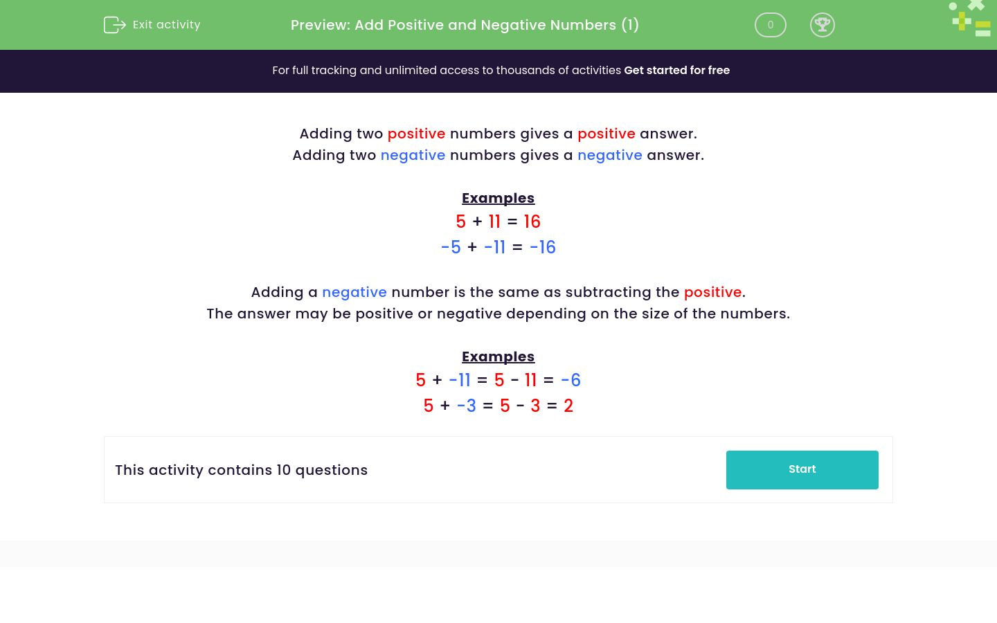 Add Simple Positive and Negative Numbers Worksheet - EdPlace