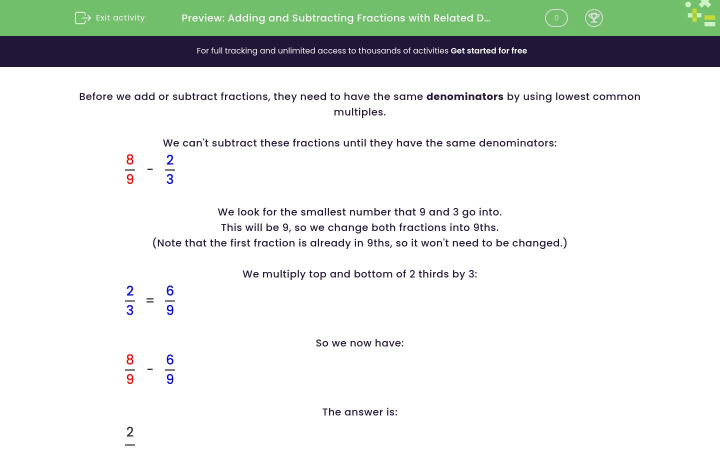 Add and Subtract Fractions with Related Denominators Worksheet - EdPlace