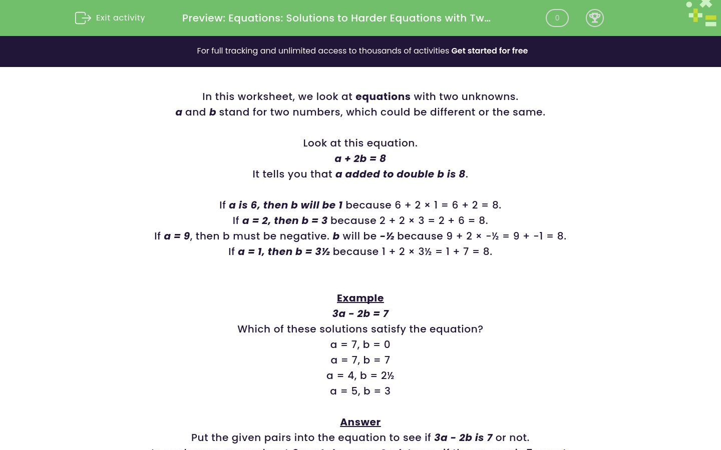 Find Pairs of Numbers that Satisfy an Equation Worksheet - EdPlace