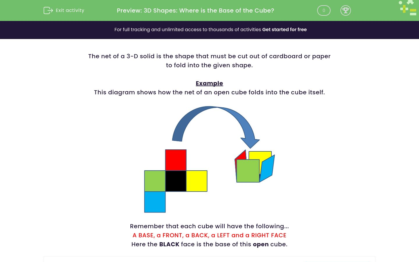 Identify the Base of an Open Cube From Its Net Worksheet - EdPlace