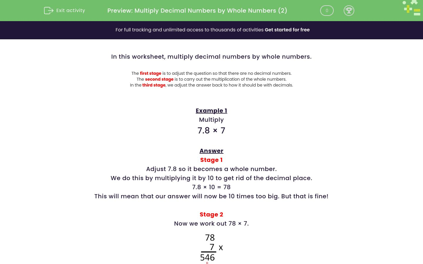 Multiply Decimal Numbers by Whole Numbers Worksheet - EdPlace