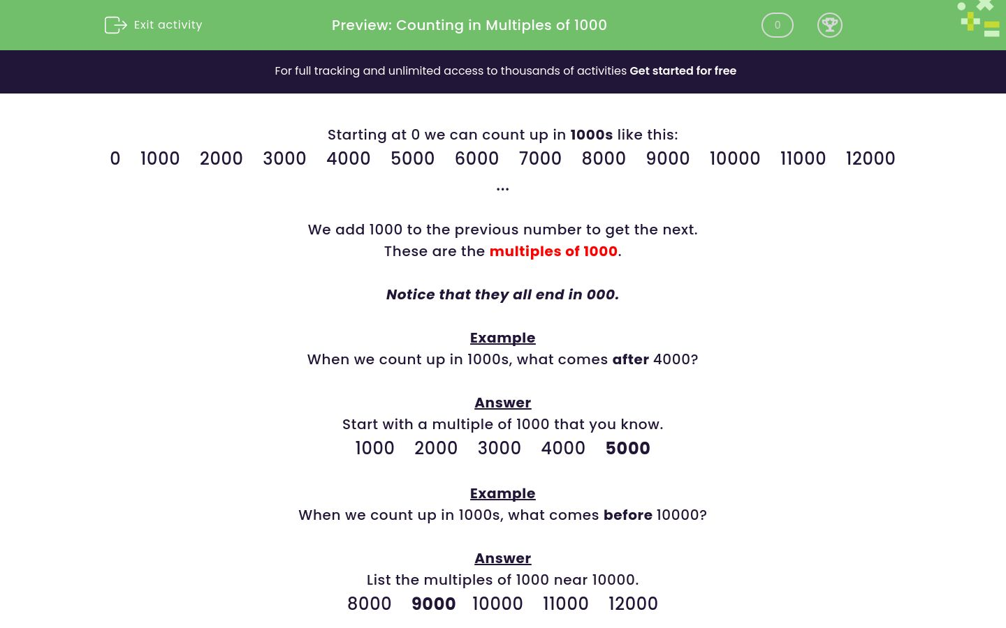 Count in Multiples of 1,000 Worksheet - EdPlace