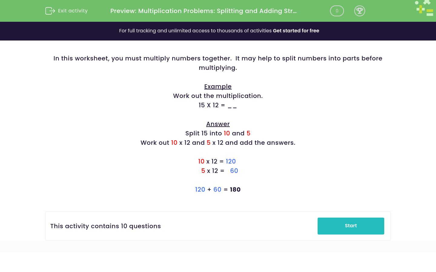 Multiply Numbers By Partitioning Them Worksheet - EdPlace
