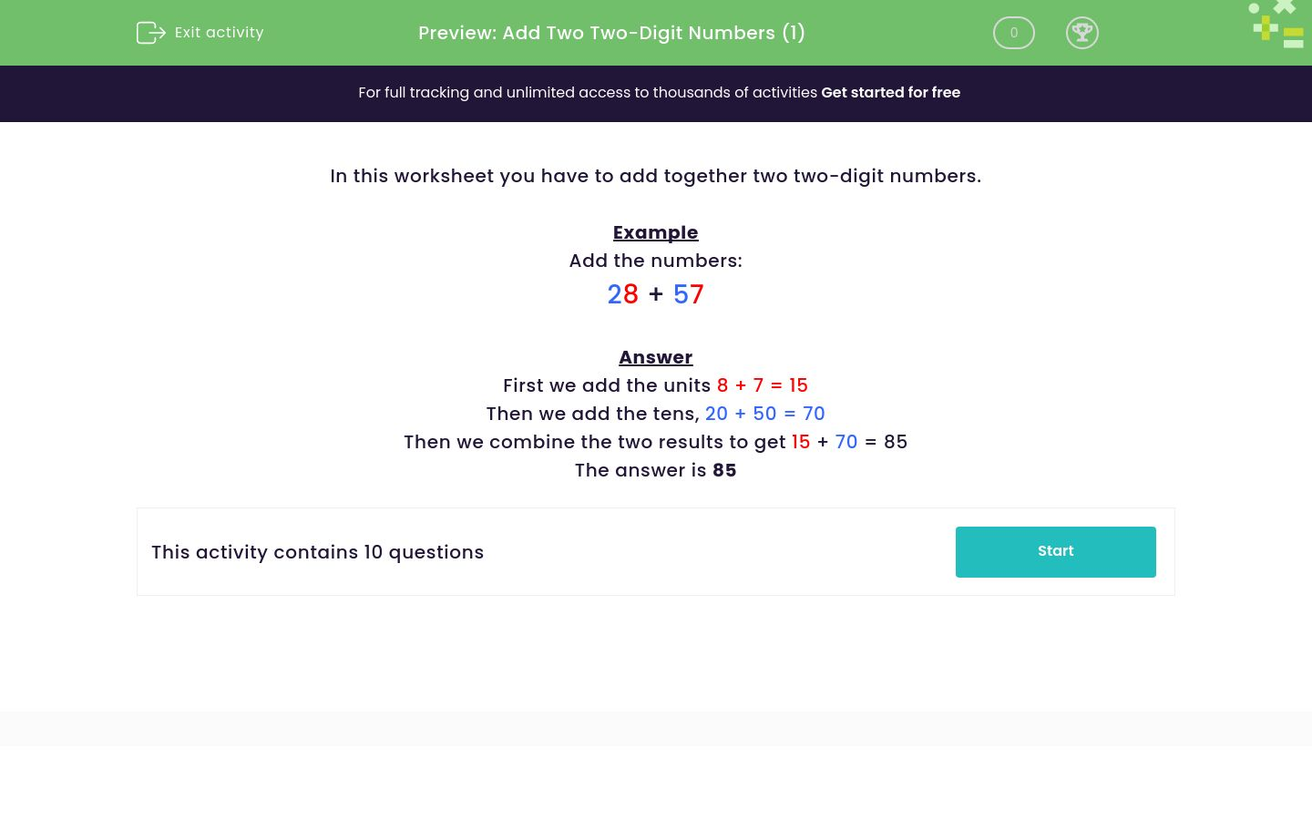 Add Two Two-Digit Numbers Worksheet - EdPlace