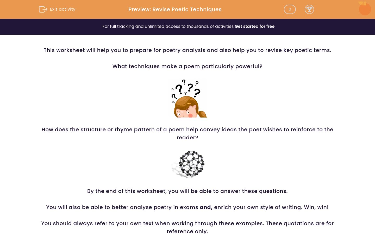 Revise Poetic Techniques Worksheet - EdPlace