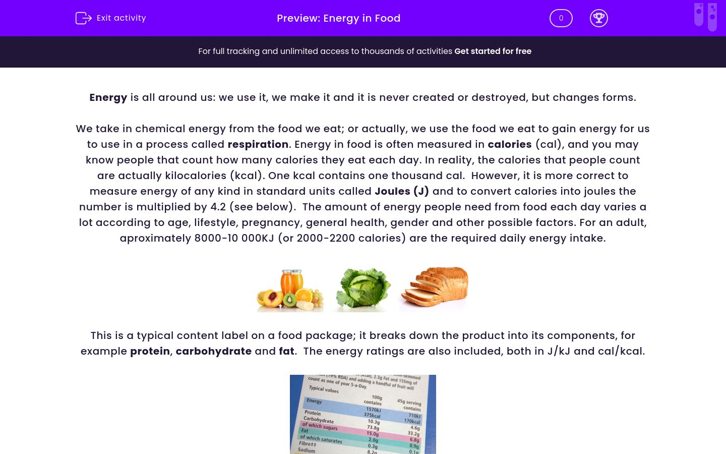 Understand How Energy in Food is Measured Worksheet - EdPlace