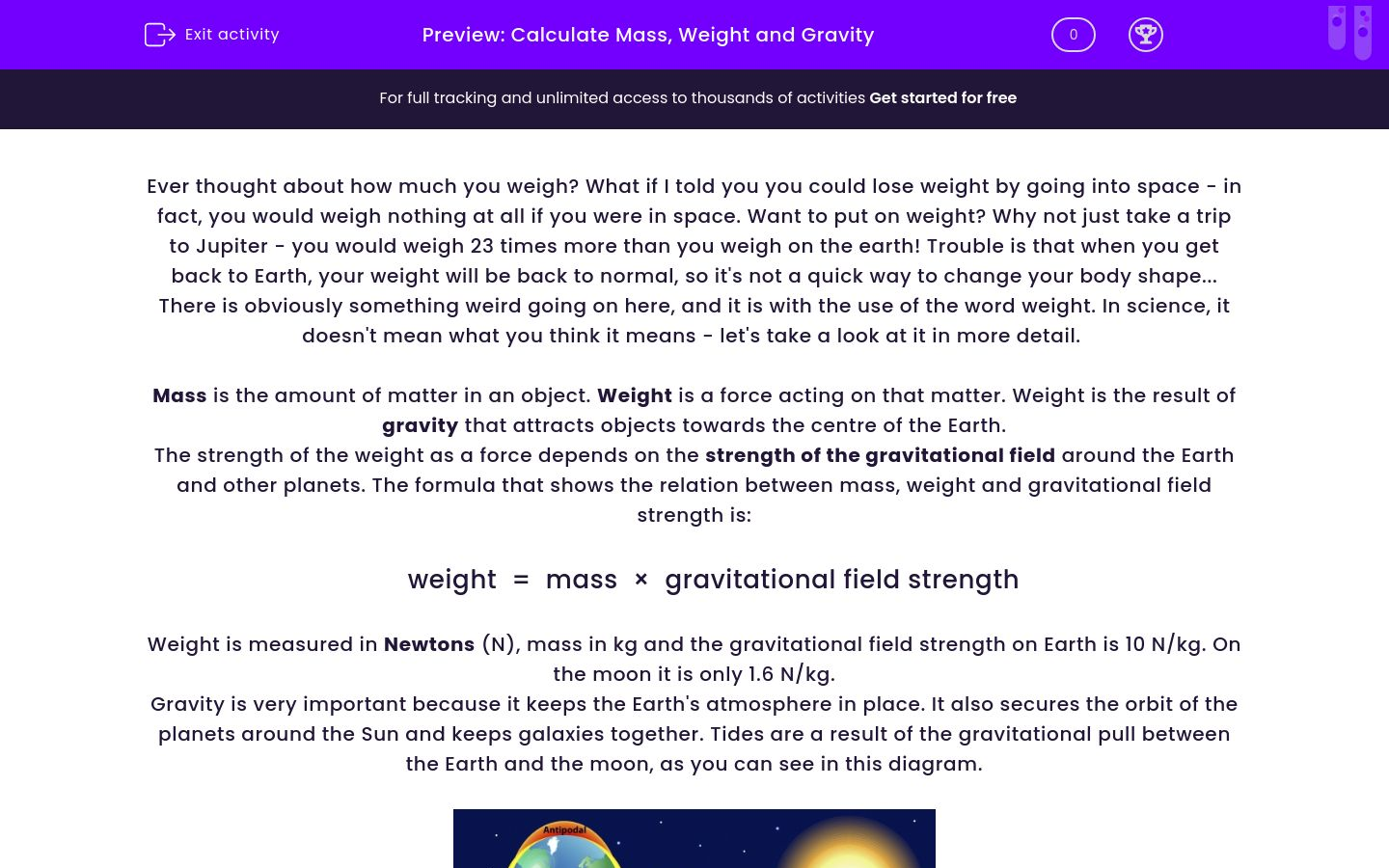Calculate Mass, Weight and Gravity Worksheet - EdPlace