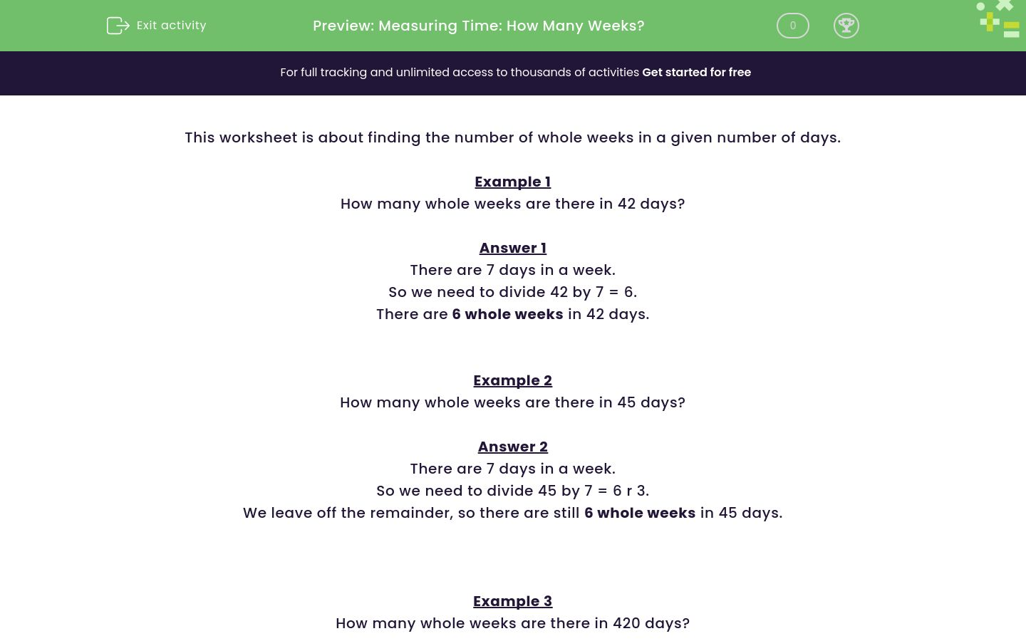 Calculate How Many Weeks in a Number of Days Worksheet - EdPlace