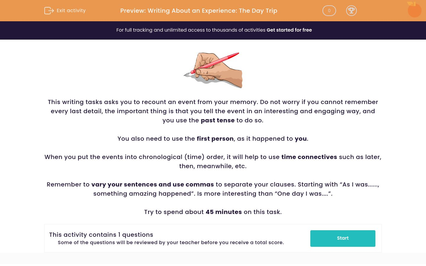Write About an Experience: The Day Trip Worksheet - EdPlace