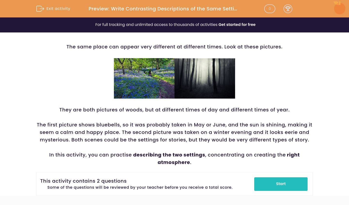 Write Contrasting Descriptions of a Similar Setting Worksheet - EdPlace