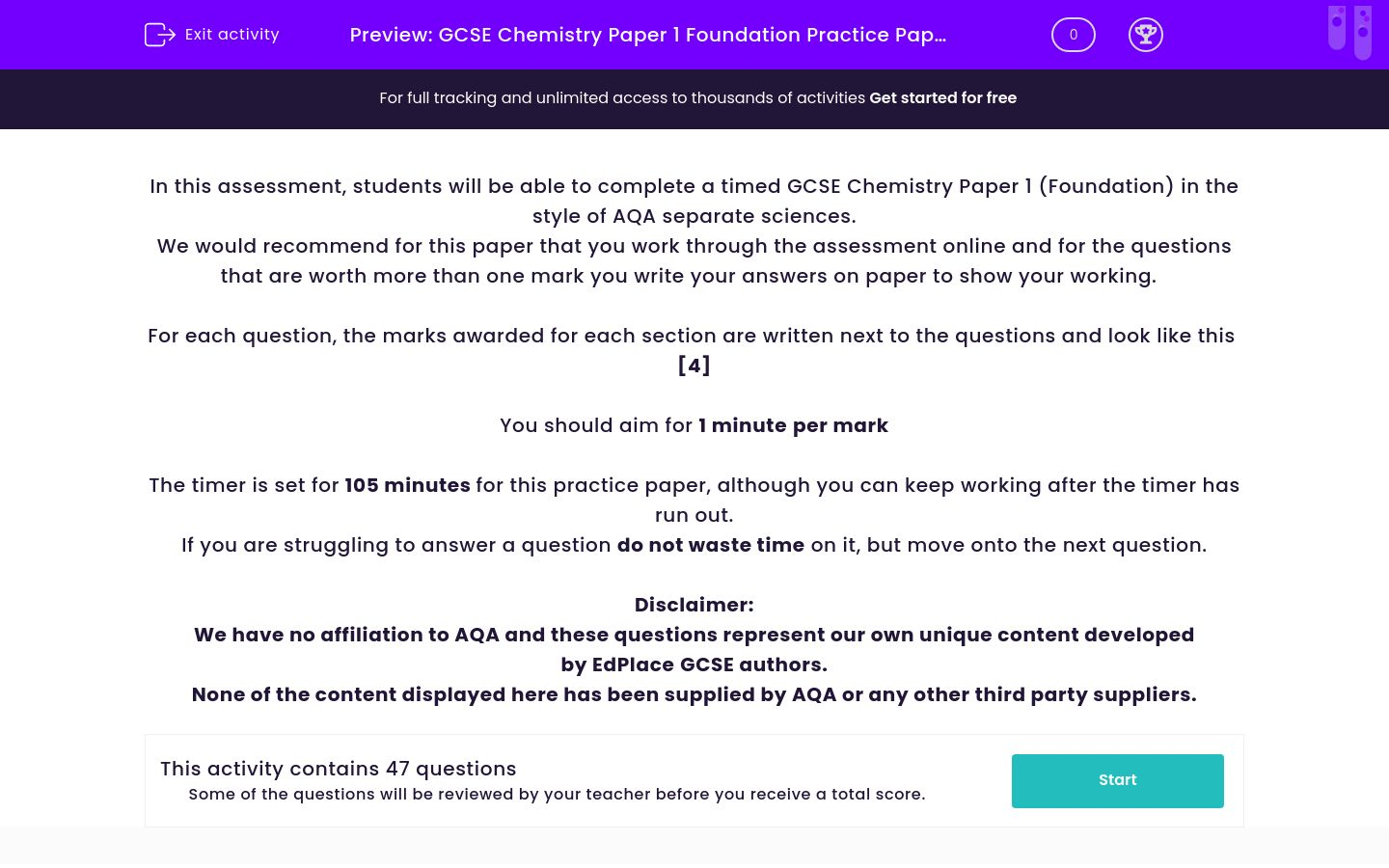 GCSE Chemistry Paper 1 Foundation Practice Paper in the Style of AQA ...