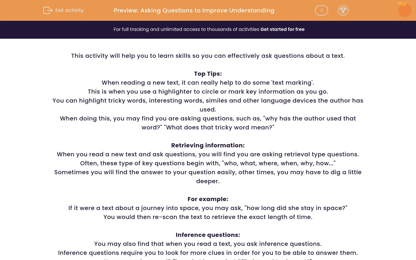 Ask Questions to Improve Understanding of Texts Worksheet - EdPlace