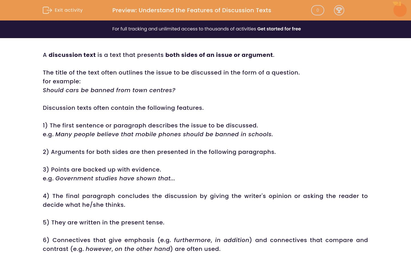 Understand the Features of Discussion Texts Worksheet - EdPlace