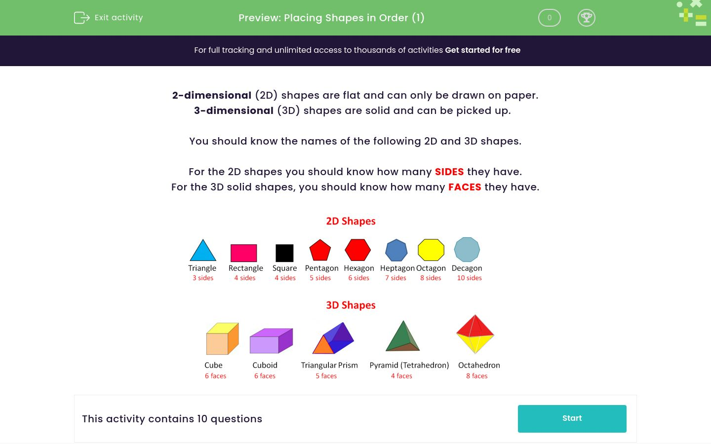 Count Sides and Faces on 2D and 3D Shapes Worksheet - EdPlace