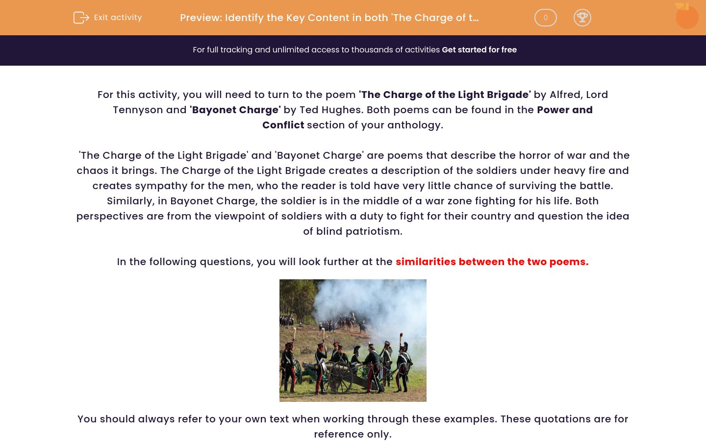 Identify the Key Content in both 'The Charge of the Light Brigade' and ...