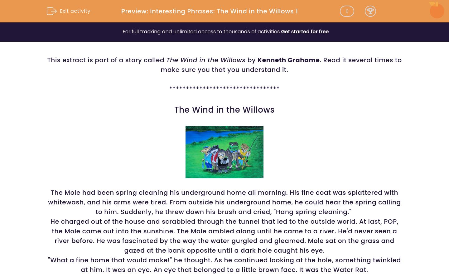 Find Words and Phrases from 'The Wind in the Willows' Worksheet - EdPlace