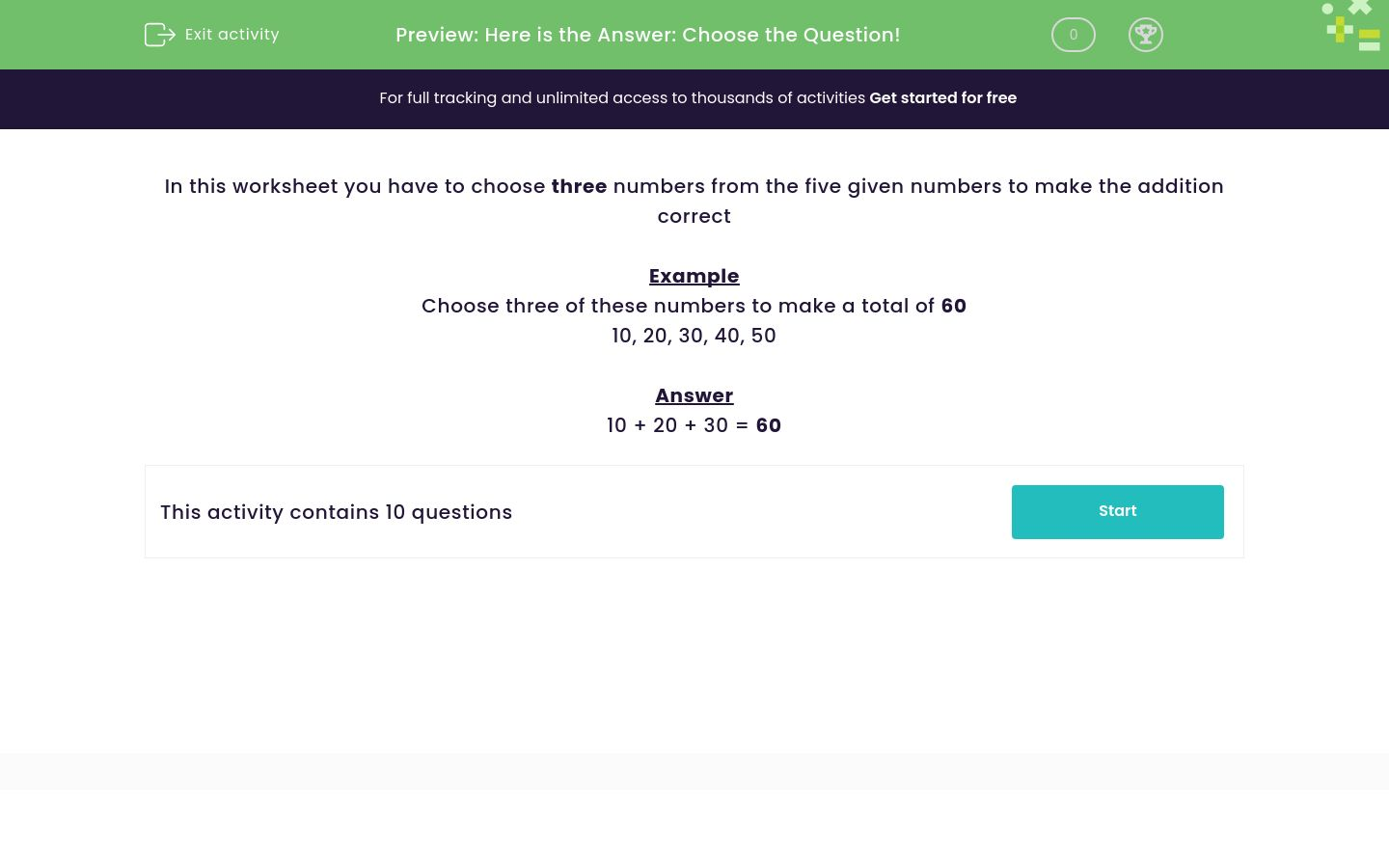 Select Three Numbers to Make an Addition Correct Worksheet - EdPlace