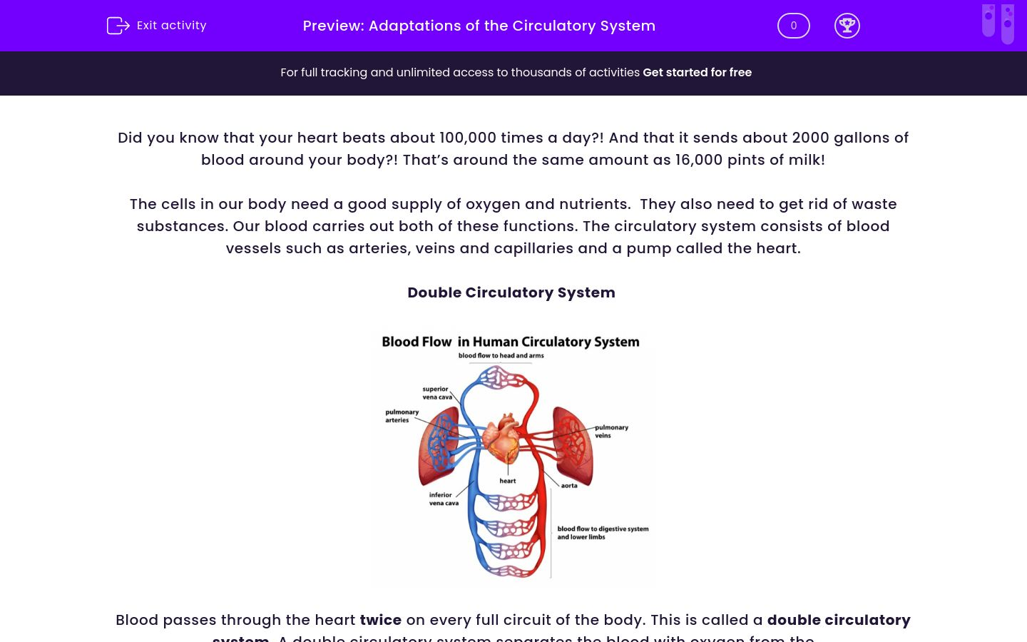 Adaptations of the Circulatory System Worksheet - EdPlace