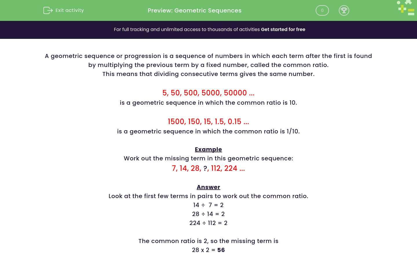 Find the Missing Terms in Geometric Sequences Worksheet - EdPlace