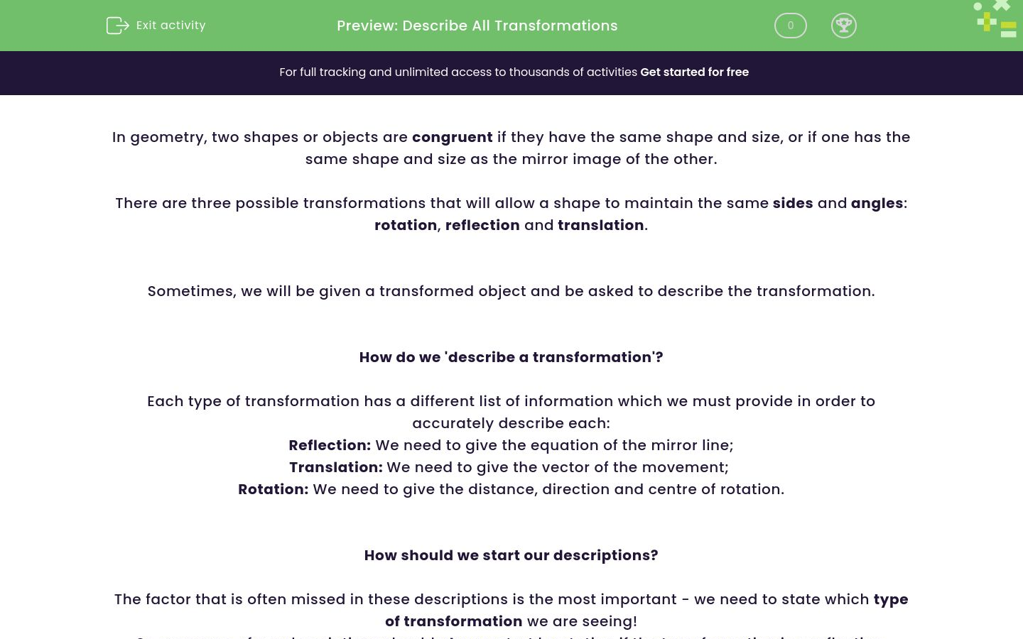 Describe All Transformations Worksheet - EdPlace