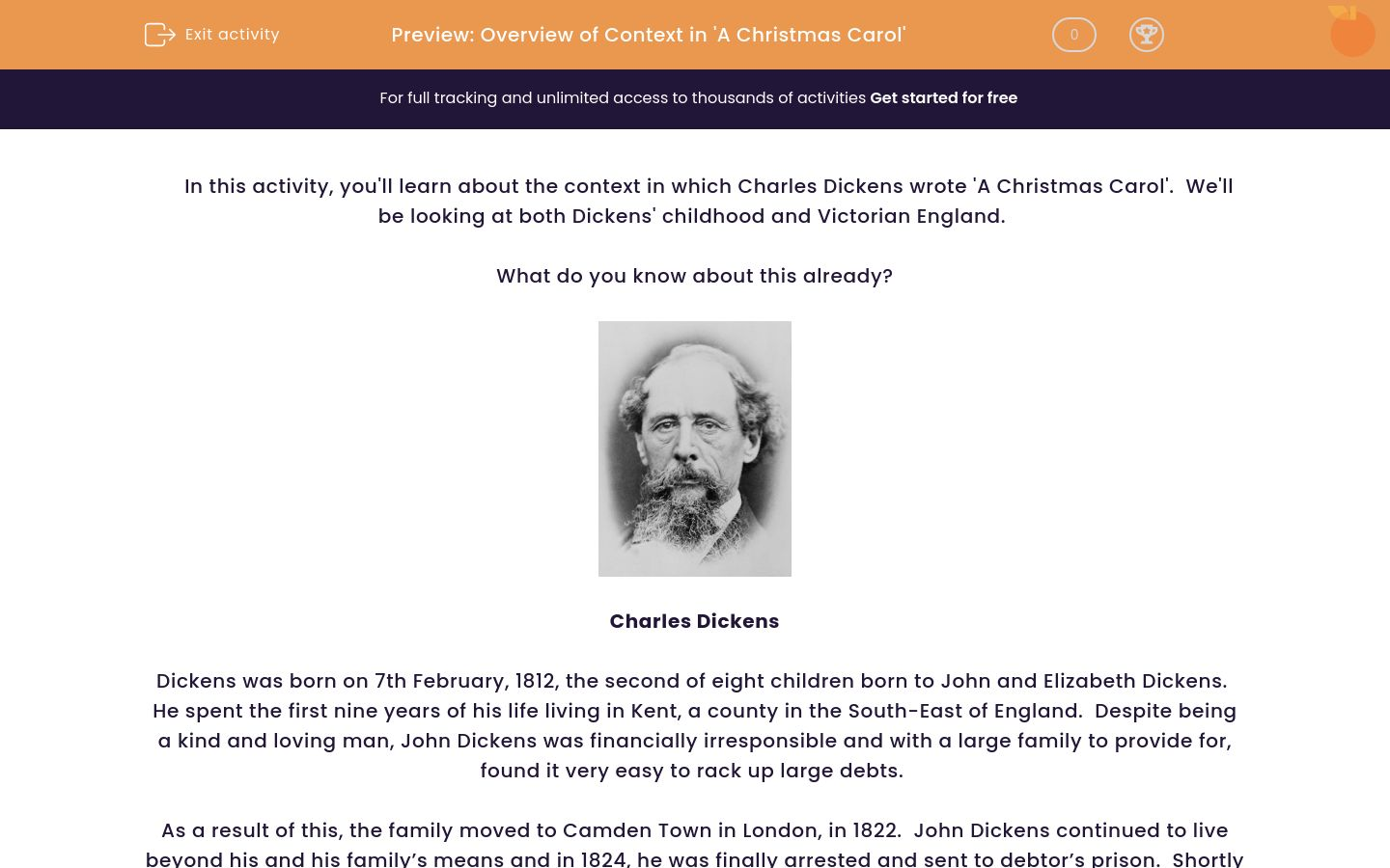 Overview of Context in 'A Christmas Carol' Worksheet - EdPlace